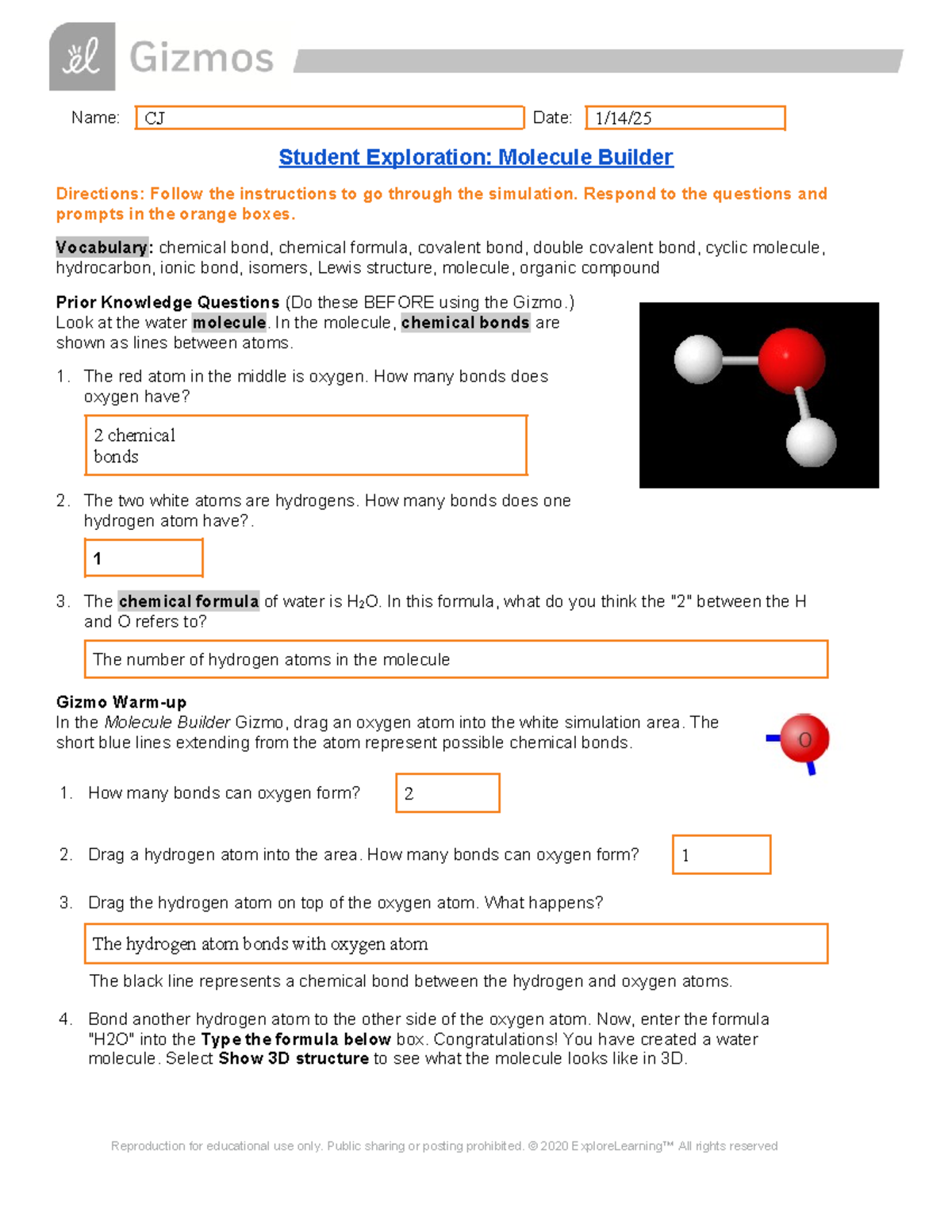 Molecule Builder Simulation - Answer Key for Gizmo Explorations - Studocu