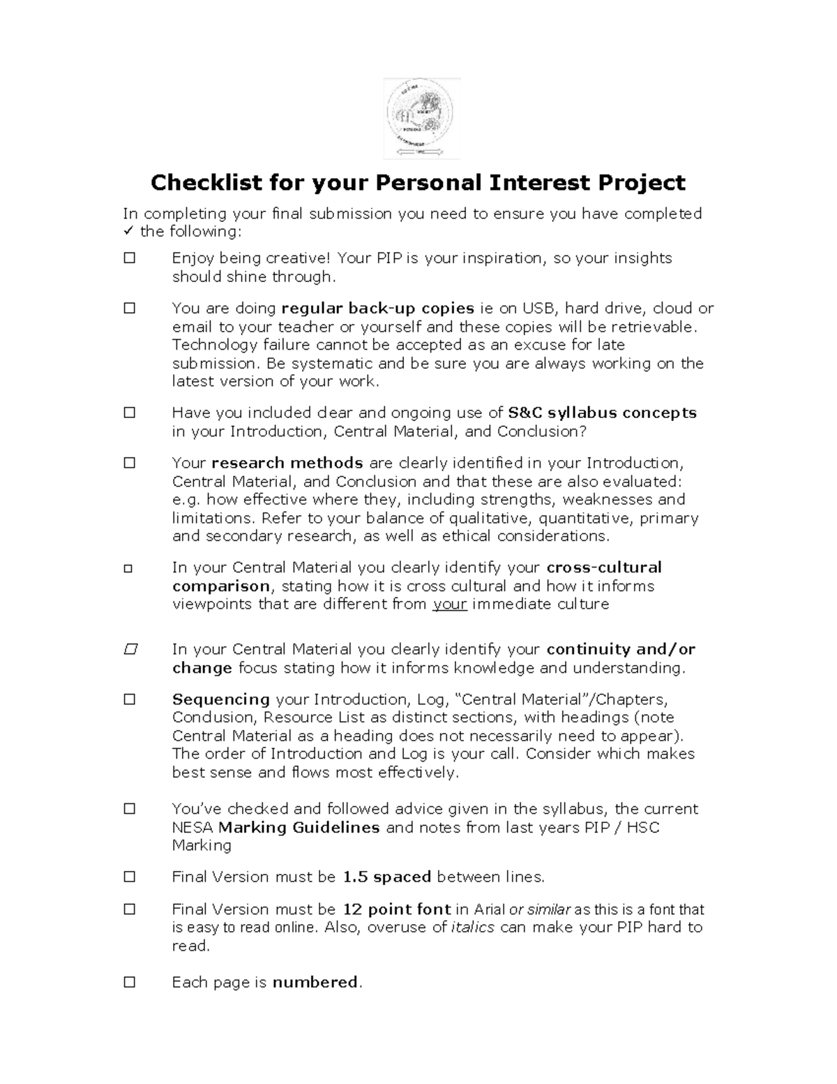 PIP Checklist: Final Submission Guidelines and Tips - Studocu