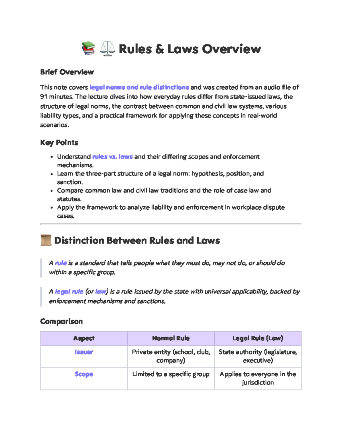 Rules vs. Laws: Norms, Liability, and Legal Frameworks Overview - Studocu