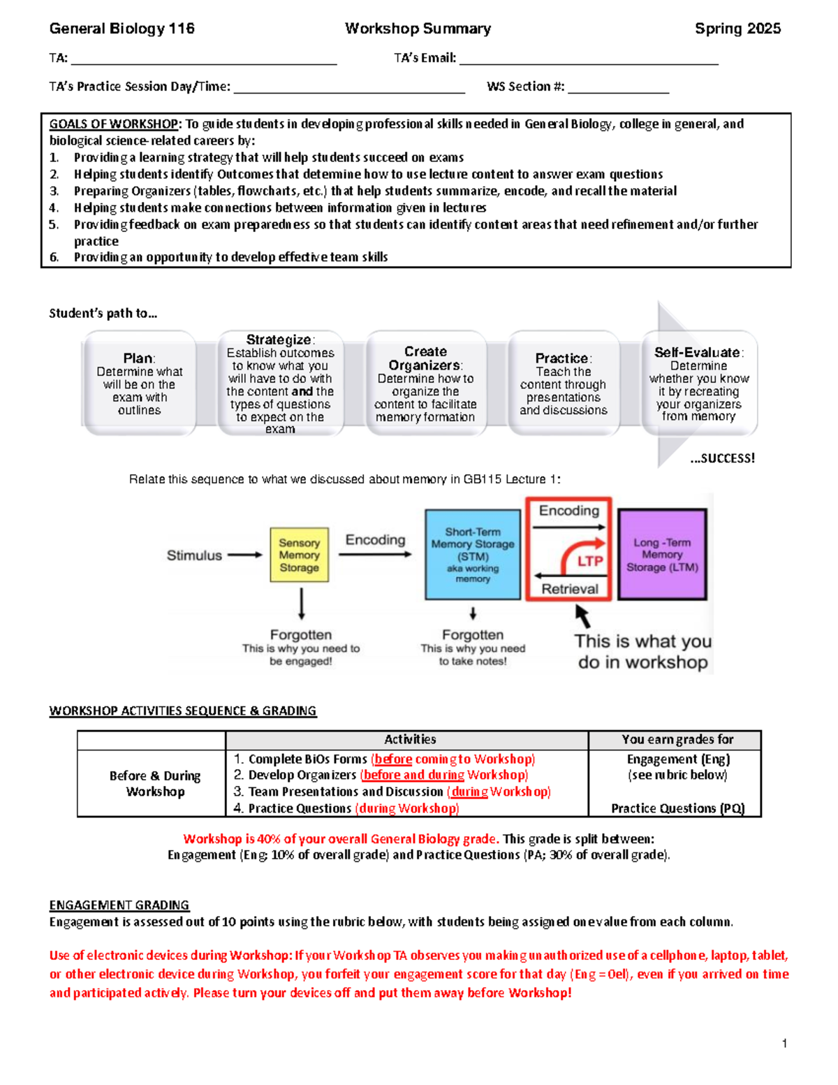 GB116 General Biology Workshop Summary Spring 2025 - Studocu