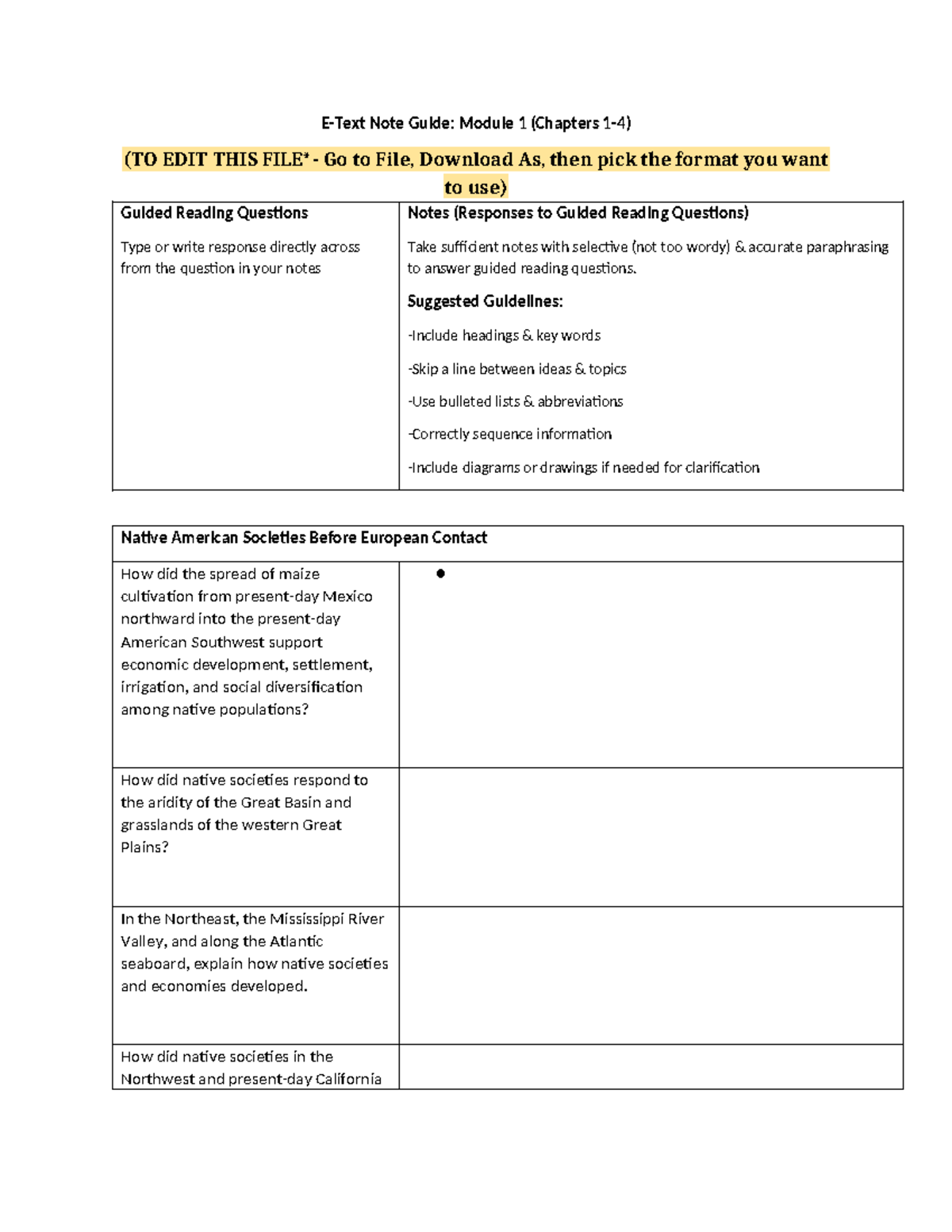 Copy of Module 1 E-Text Notes Guide Ch 1-4 - E-Text Note Guide: Module ...