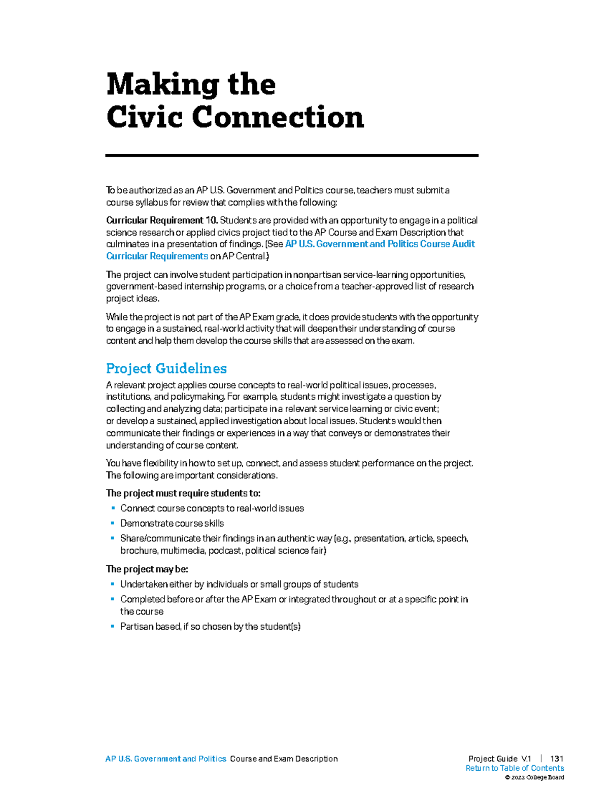 AP U.S. Government & Politics: Civic Engagement Project Guide - Studocu