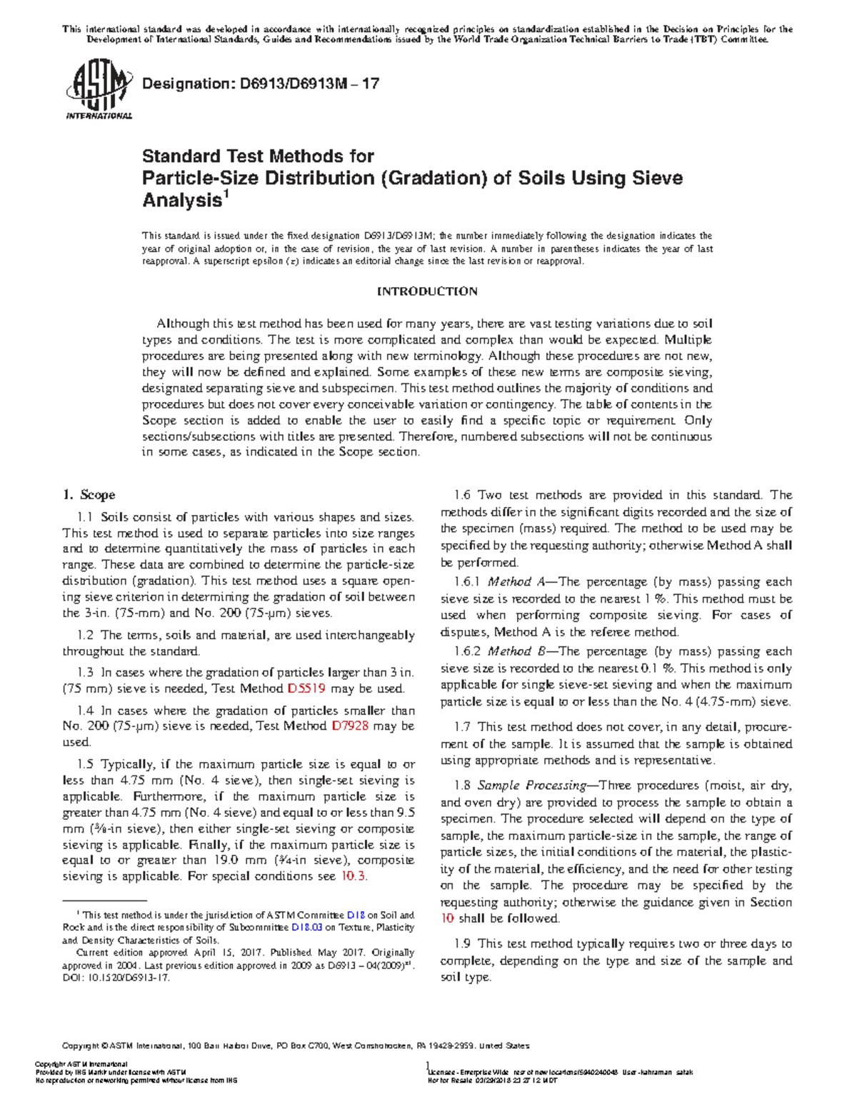 ASTM D6913: Standard Test Methods for Soil Gradation via Sieve Analysis ...