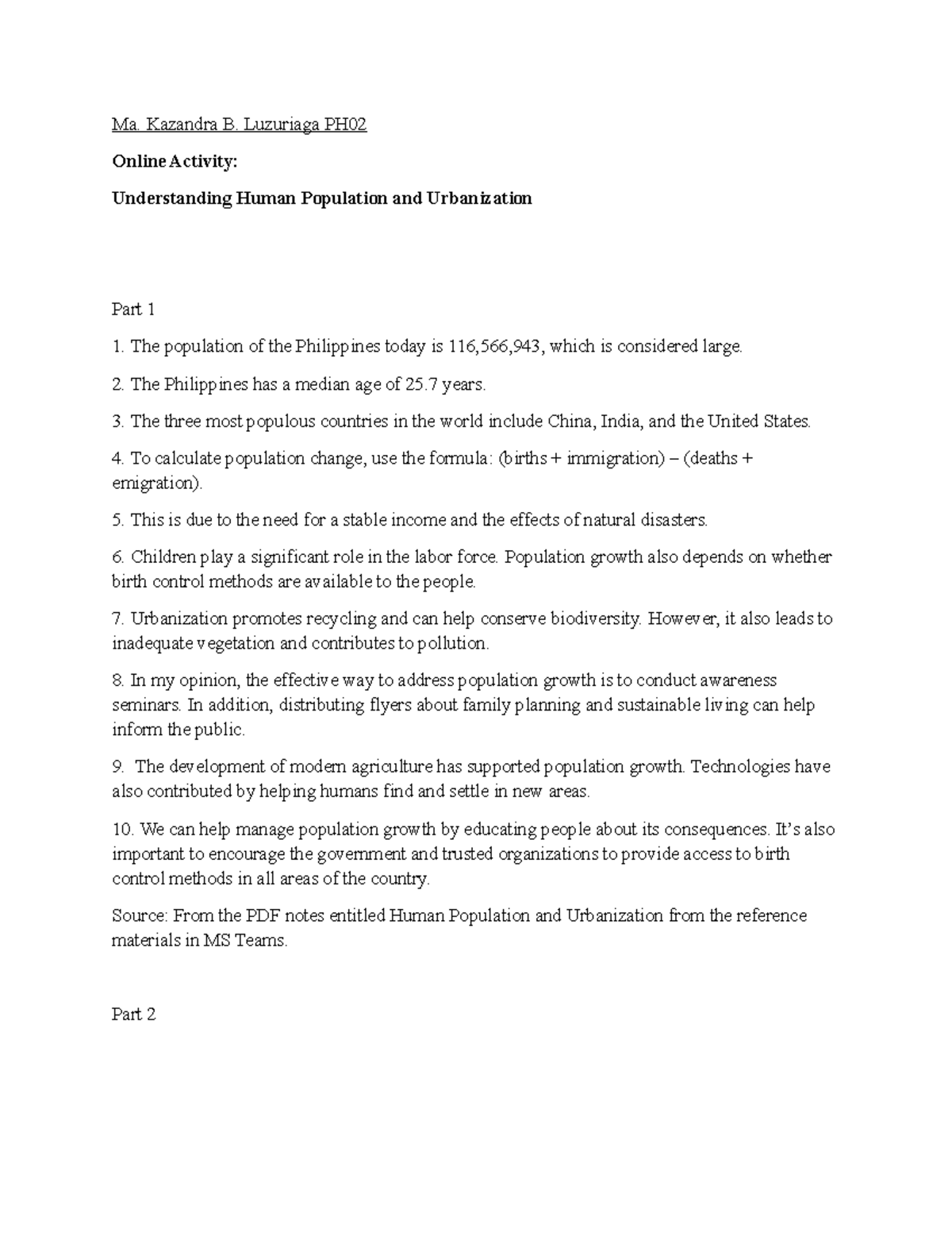 PH02 Online Activity: Understanding Human Population & Urbanization ...