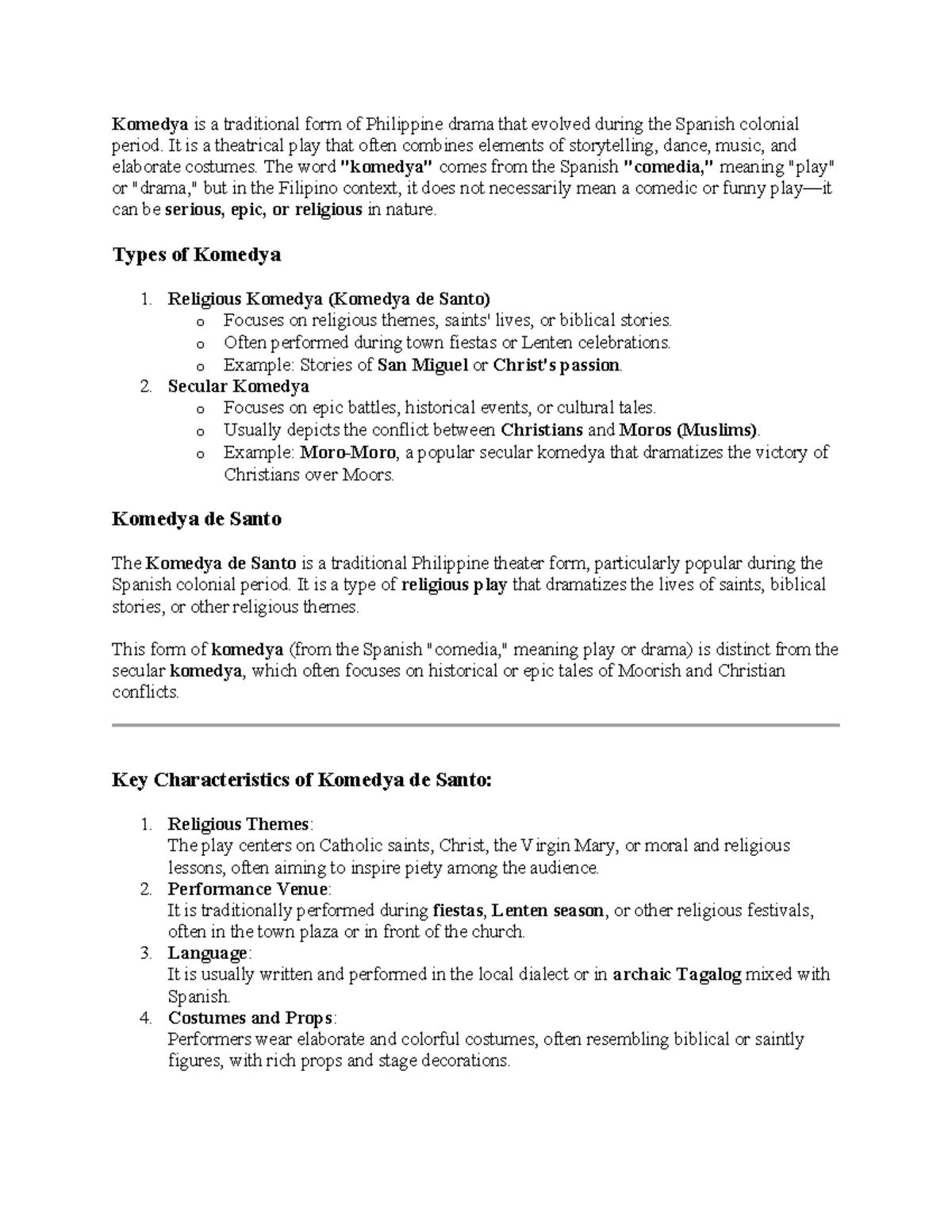 Komedya: Exploring Traditional Philippine Theater During Spanish Colonial Era - Studocu