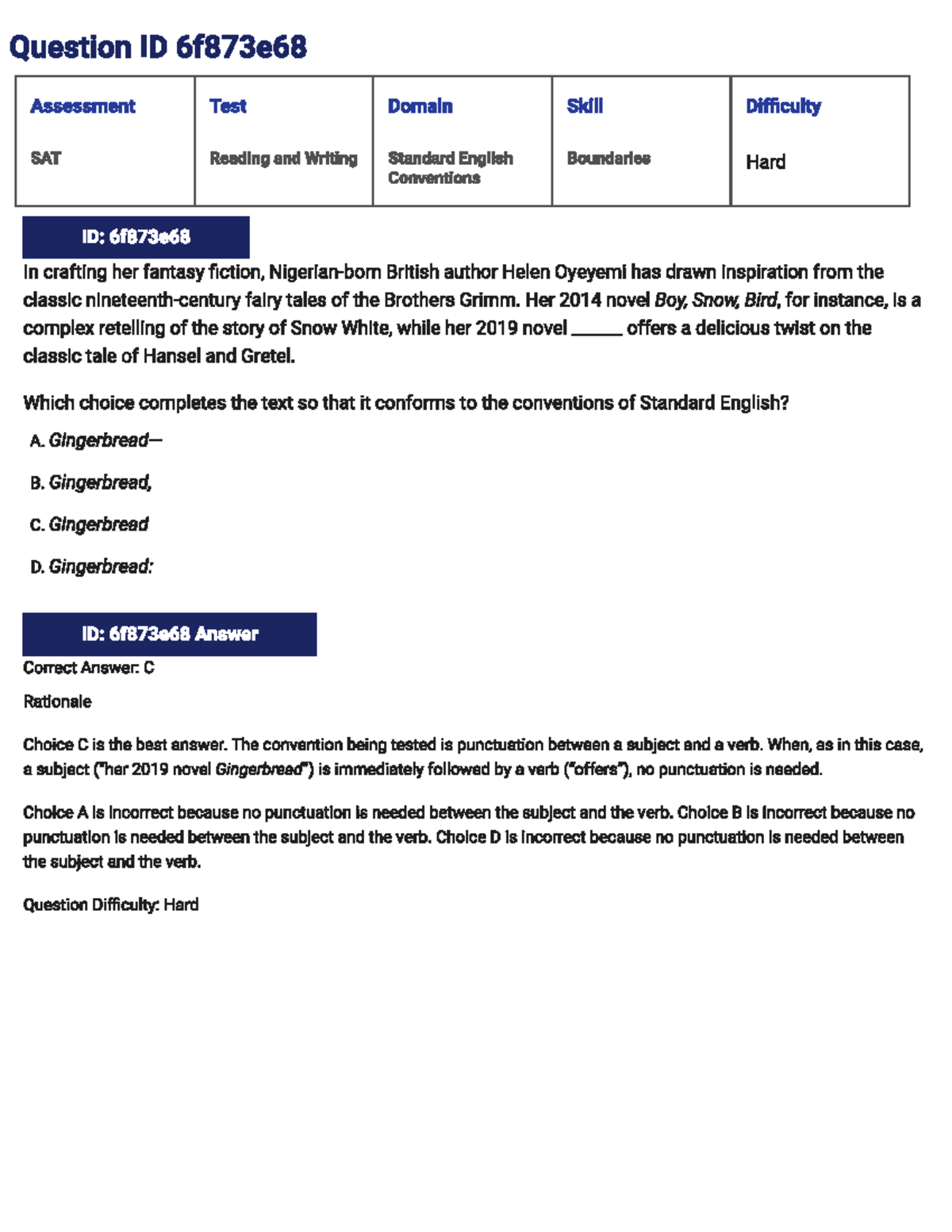 SAT Reading and Writing Assessment Test: Self Study Answers - Studocu