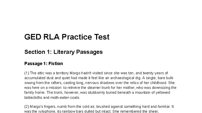 GED RLA Practice Test: Literary Passages Analysis and Questions - Studocu