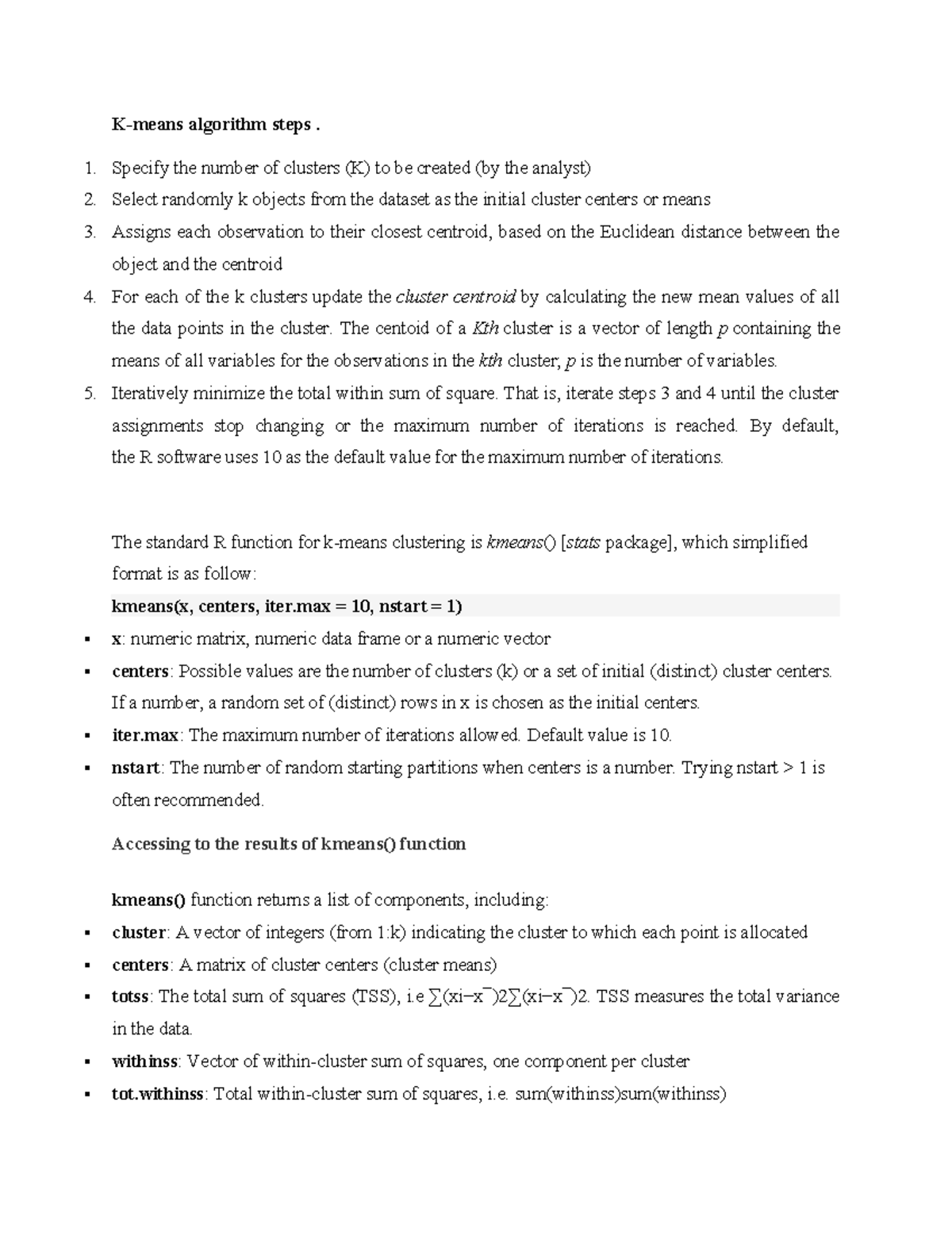 Data Science UNIT I: K-Means Clustering Steps Explained - Studocu