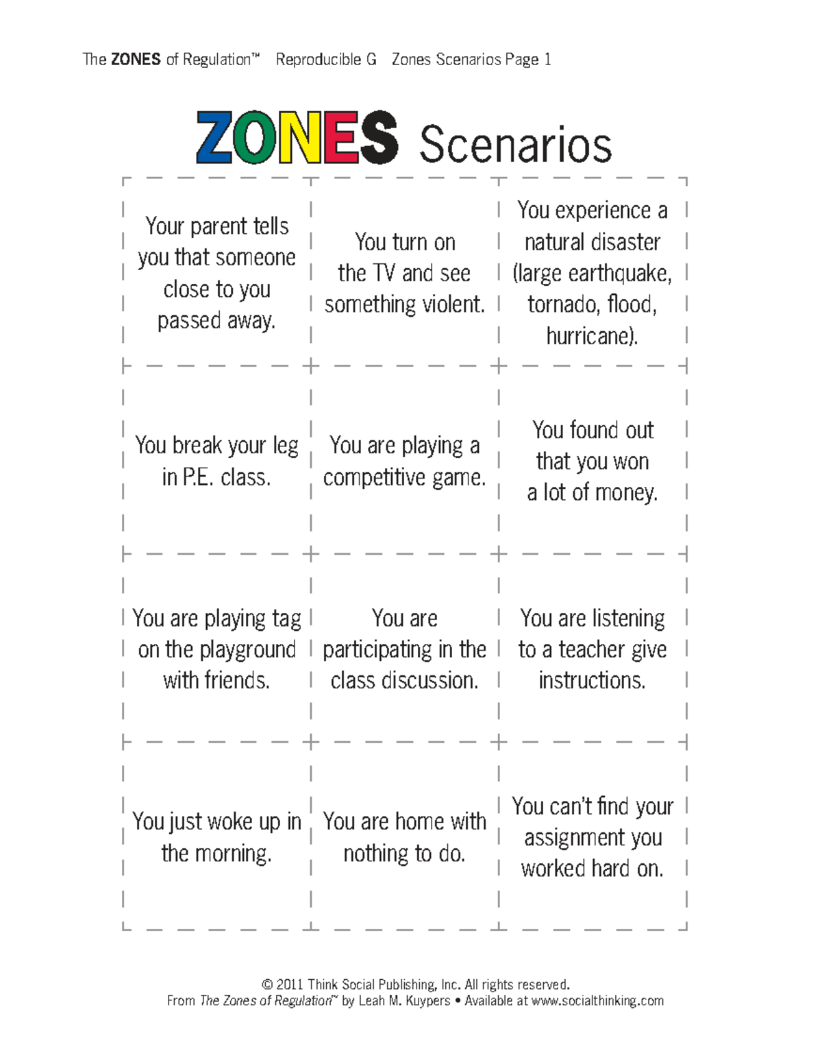 ZONES of Regulation: Lesson 4 Scenarios and Resources - Studocu