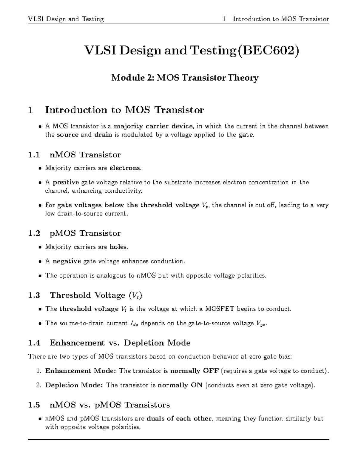 TEST 2 QUESTION BANK: VLSI DESIGN AND TESTING (BEC602) - Studocu