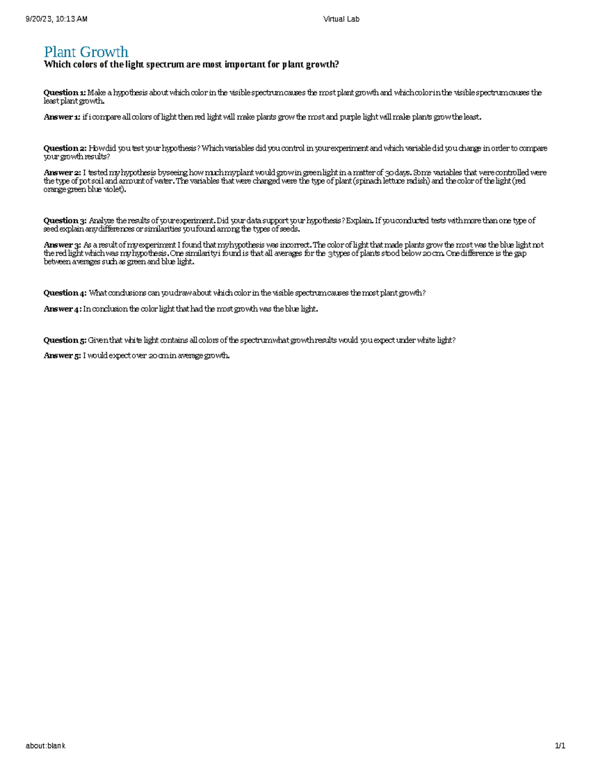 Virtual Lab: Plant Growth Experiment Analysis - wrqg - Studocu