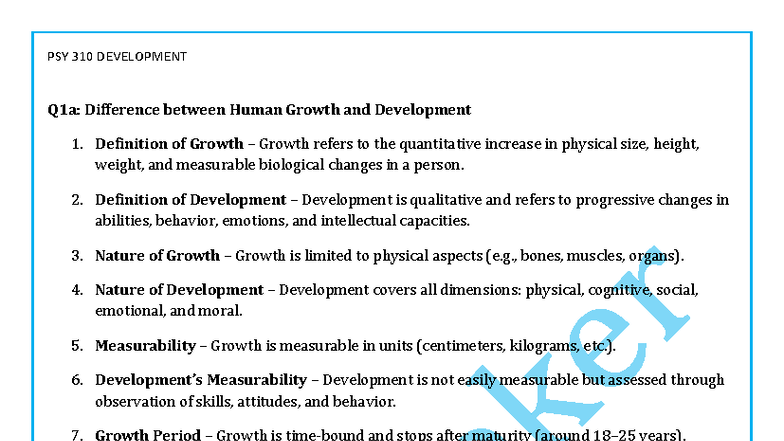 PSY 310 DEVELOPMENT: Understanding Human Growth vs. Development - Studocu