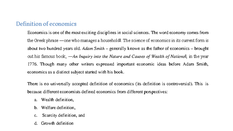 Economics 101: Understanding Definitions, Scope, and Key Concepts - Studocu