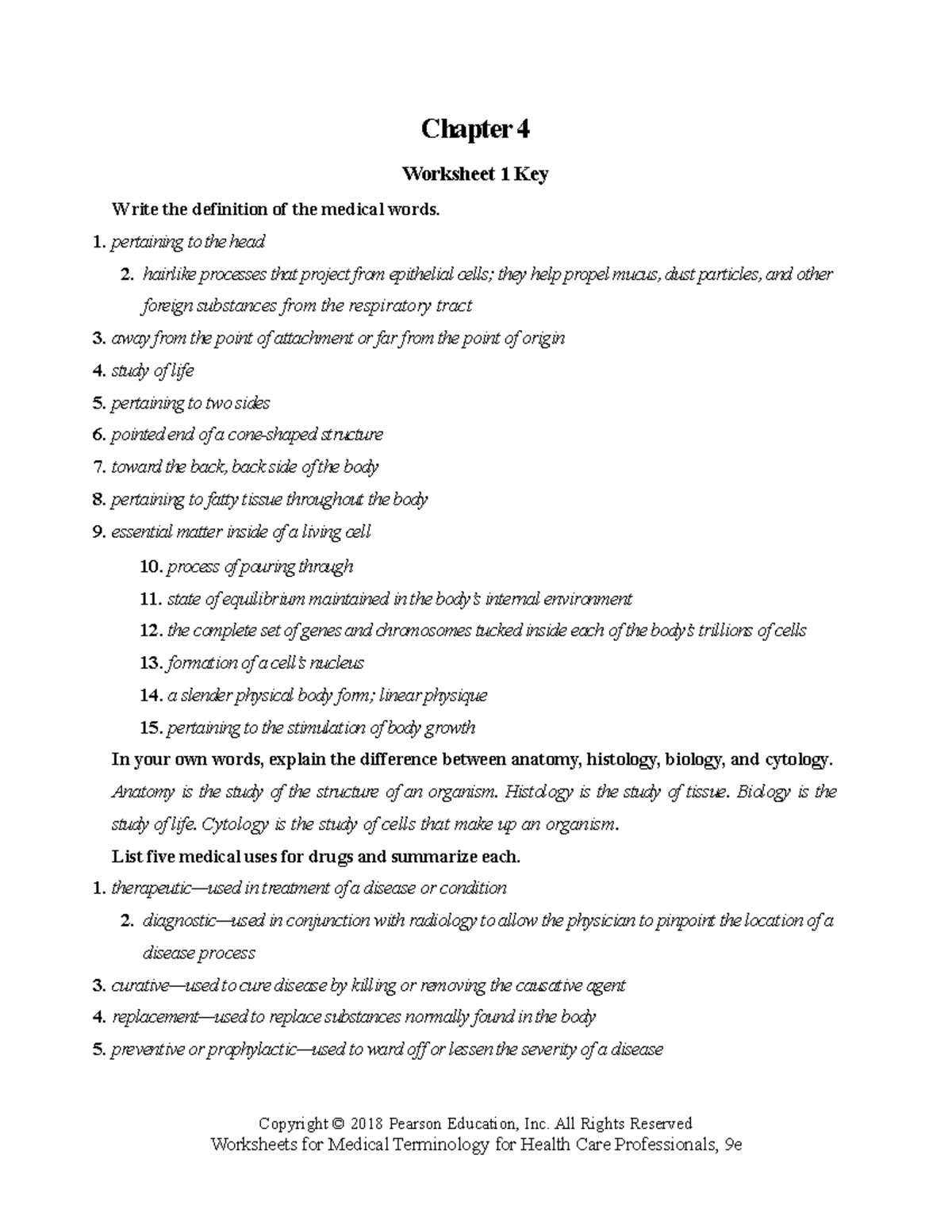 Chapter 4 Medical Terminology Worksheet Key: Definitions & Concepts ...