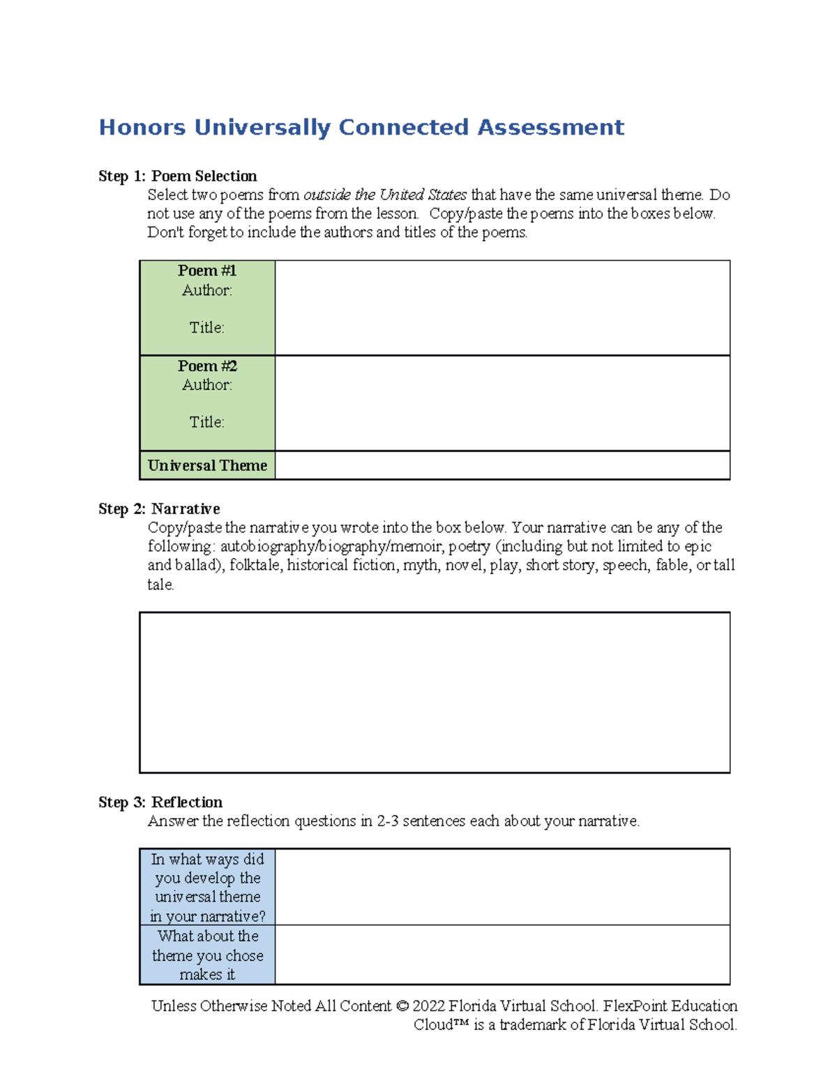 Honors Universal Assessment Rubric: Poem Selection & Reflection - Studocu