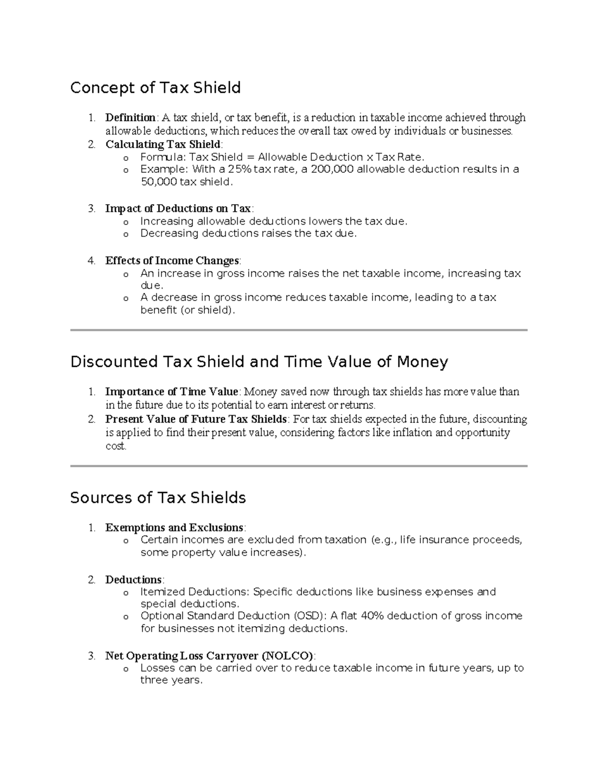 Concept of Tax Shield and Its Implications in Taxation - Studocu