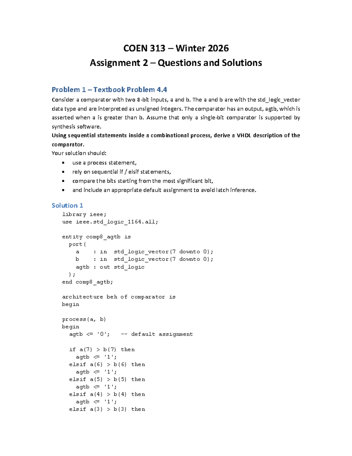 COEN 313 Winter 2026 Assignment 2: VHDL Problems & Solutions - Studocu