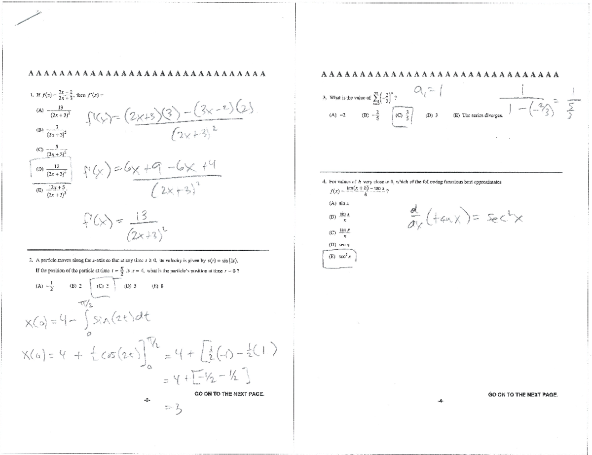 AP Calculus BC Practice Multiple Choice Questions (MCQ) - Studocu