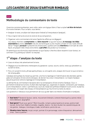 Méthodologie de Commentaire de Texte - CNED Première Français - Studocu