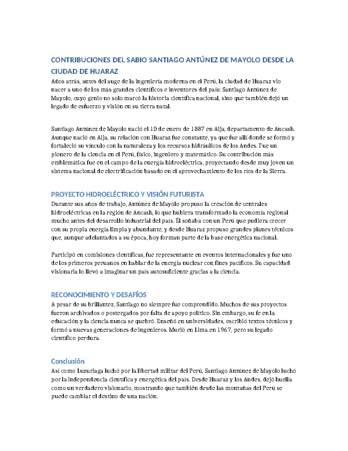 Contribuciones de Santiago Antúnez de Mayolo desde Huaraz: Legado ...