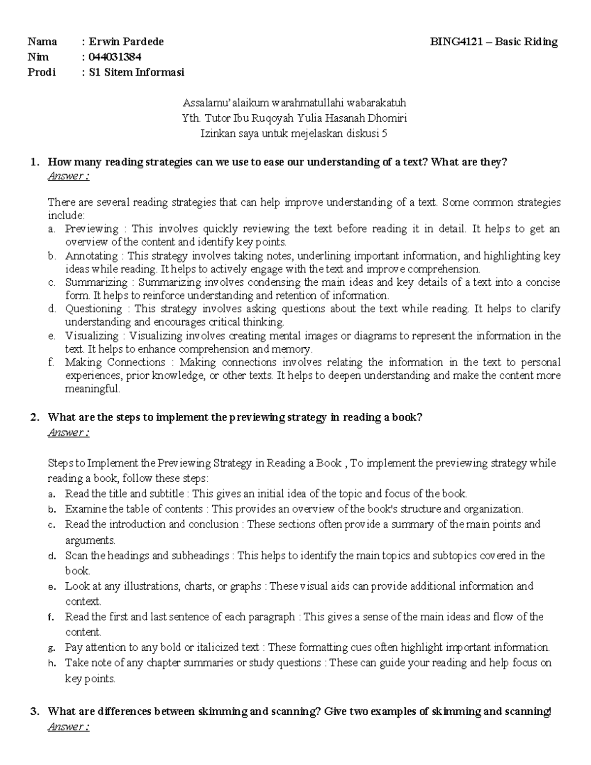 Diskusi Sesi 5 Mk Bing4121 Strategi Membaca Dasar Studocu