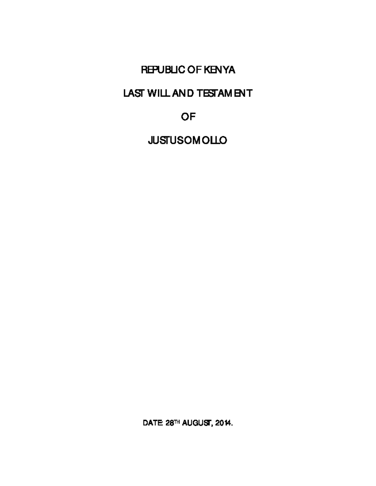 Last Will and Testament of Justus Omollo (Kenya) - August 2014 - Studocu