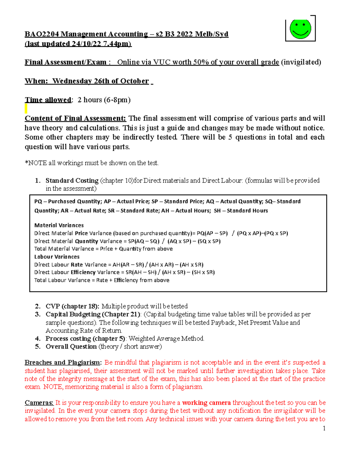 Final Assessment BAO2204 Management Accounting – S2 B3 2022 - Studocu