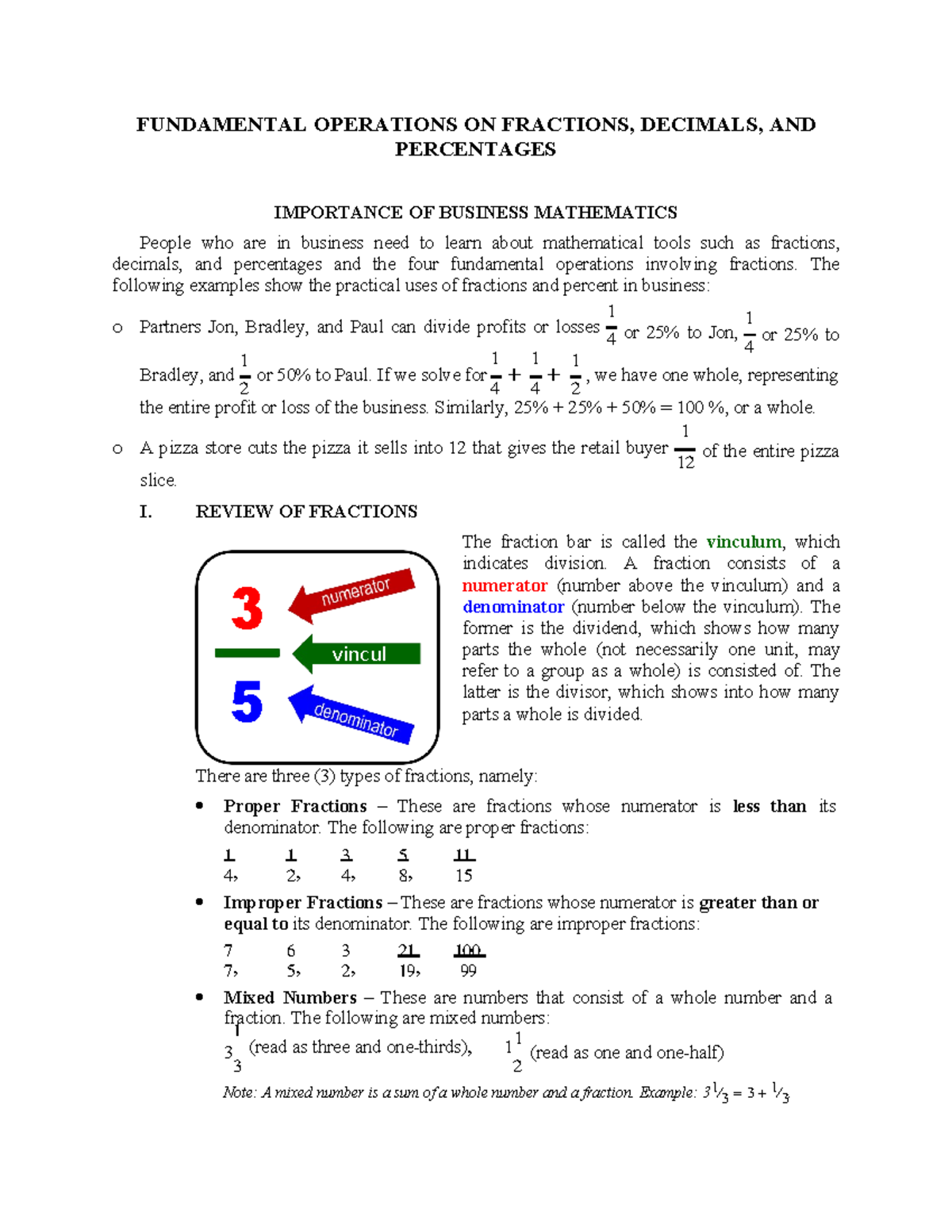 Understanding Fundamental Operations on Fractions: BUS 101 Notes - Studocu