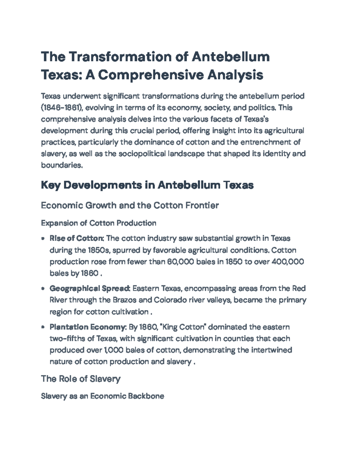 The Transformation of Antebellum Texas: An In-Depth Analysis (HIST 301 ...