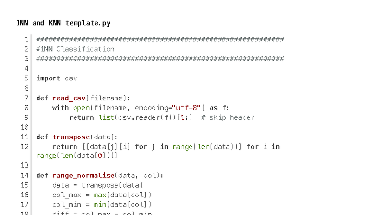 1NN and KNN Classification Template - Practical Cheatsheet - Studocu