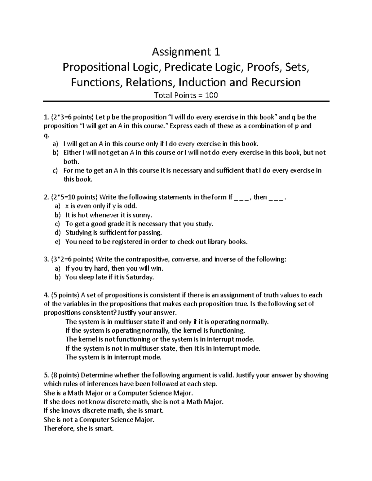 Assignment 1: Propositional Logic, Proofs, and Set Theory Concepts - Studocu