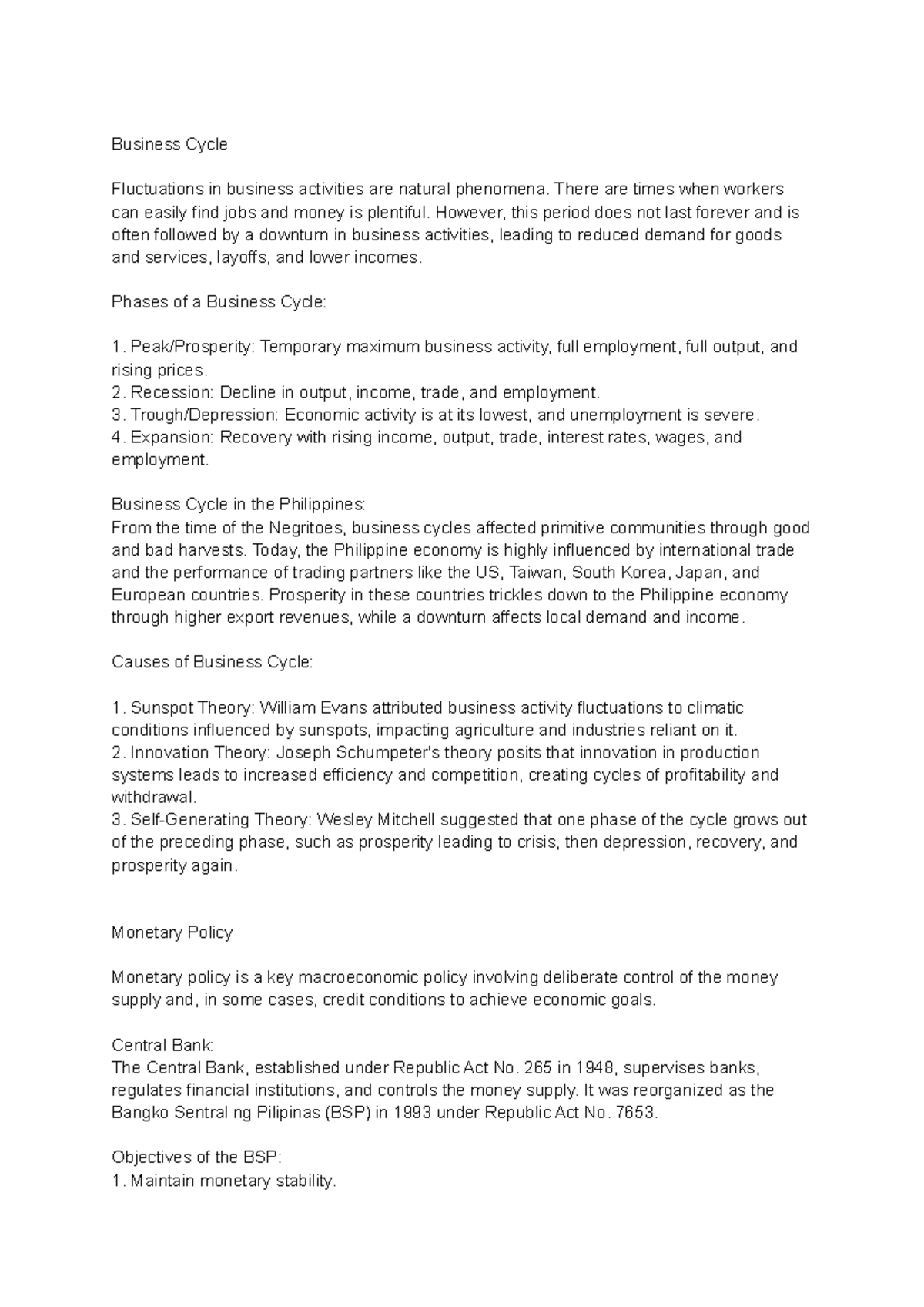 Business Cycle and Policy Review: BA-101 Final Exam Notes - Studocu