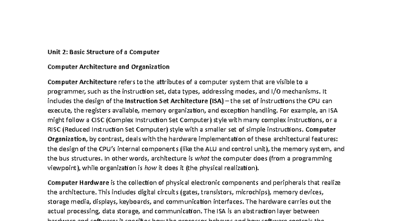 Unit 2: Computer Architecture & Organization Overview Notes - Studocu