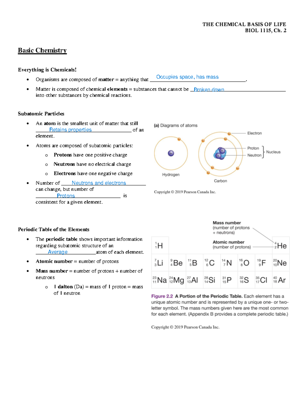 BIOL 1115 Ch. 2 Lecture Notes: The Chemical Basis of Life - Studocu