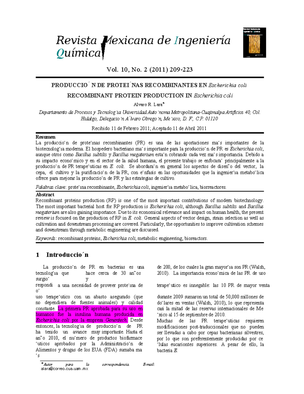 Producción de Proteínas Recombinantes en Escherichia coli: Un Estudio ...