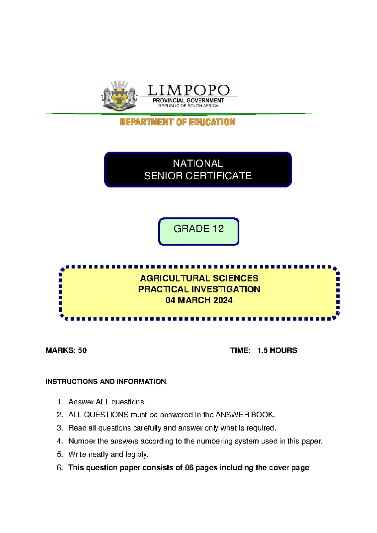 Agricultural Sciences NSC Memo P1 Sept 2022 Eng - Thank You for Supporting SA Exam Papers Your ...