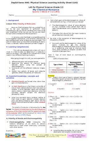 LAS Phy Sci W3&4 M2 - Worksheets for Grade 11 Physical Science - LAS for Physical Science (Grade ...