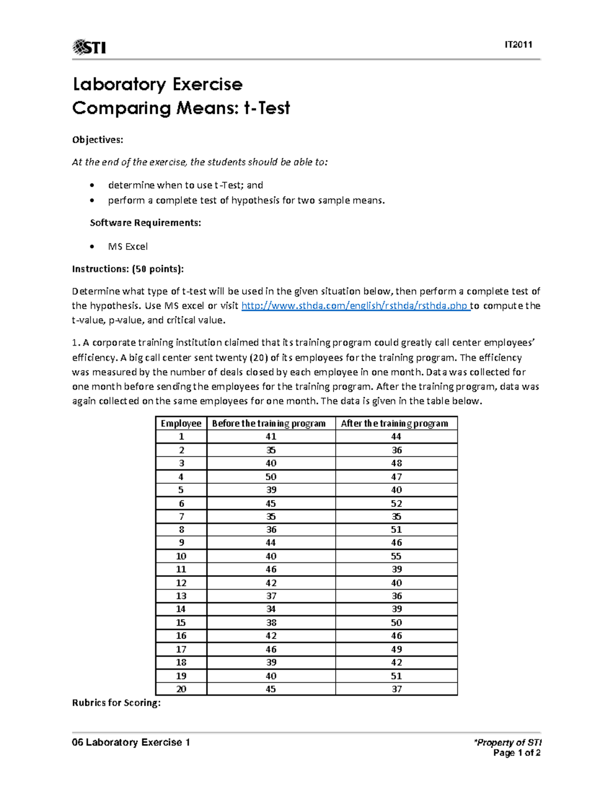 06 Laboratory Exercise 1 - IT 06 Laboratory Exercise 1 *Property of STI ...