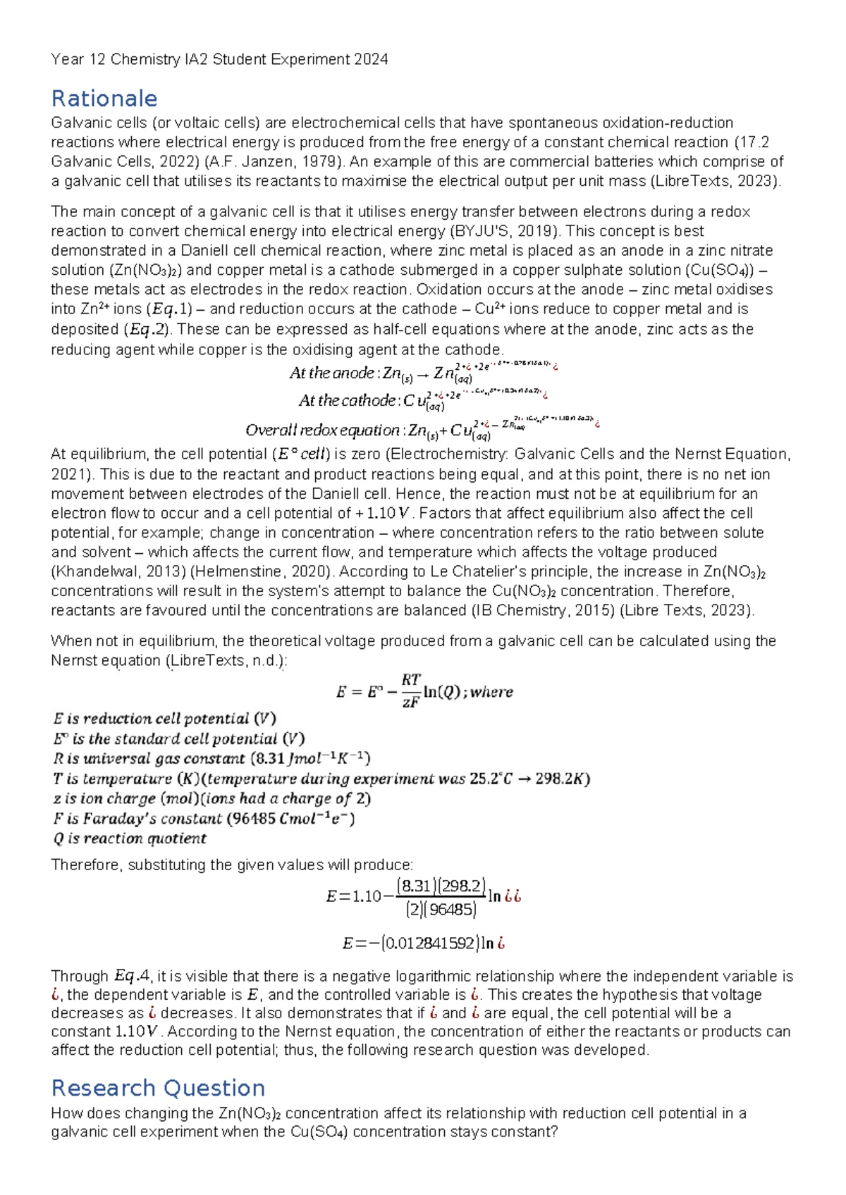 Chemistry 2019 v1.3 IA2 Annotated Sample Response: Student Experiment Insights - Studocu