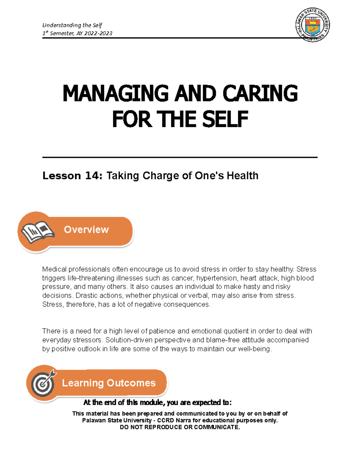 UTS - Module 3 - Lesson 14: Managing Personal Health & Stress - Studocu
