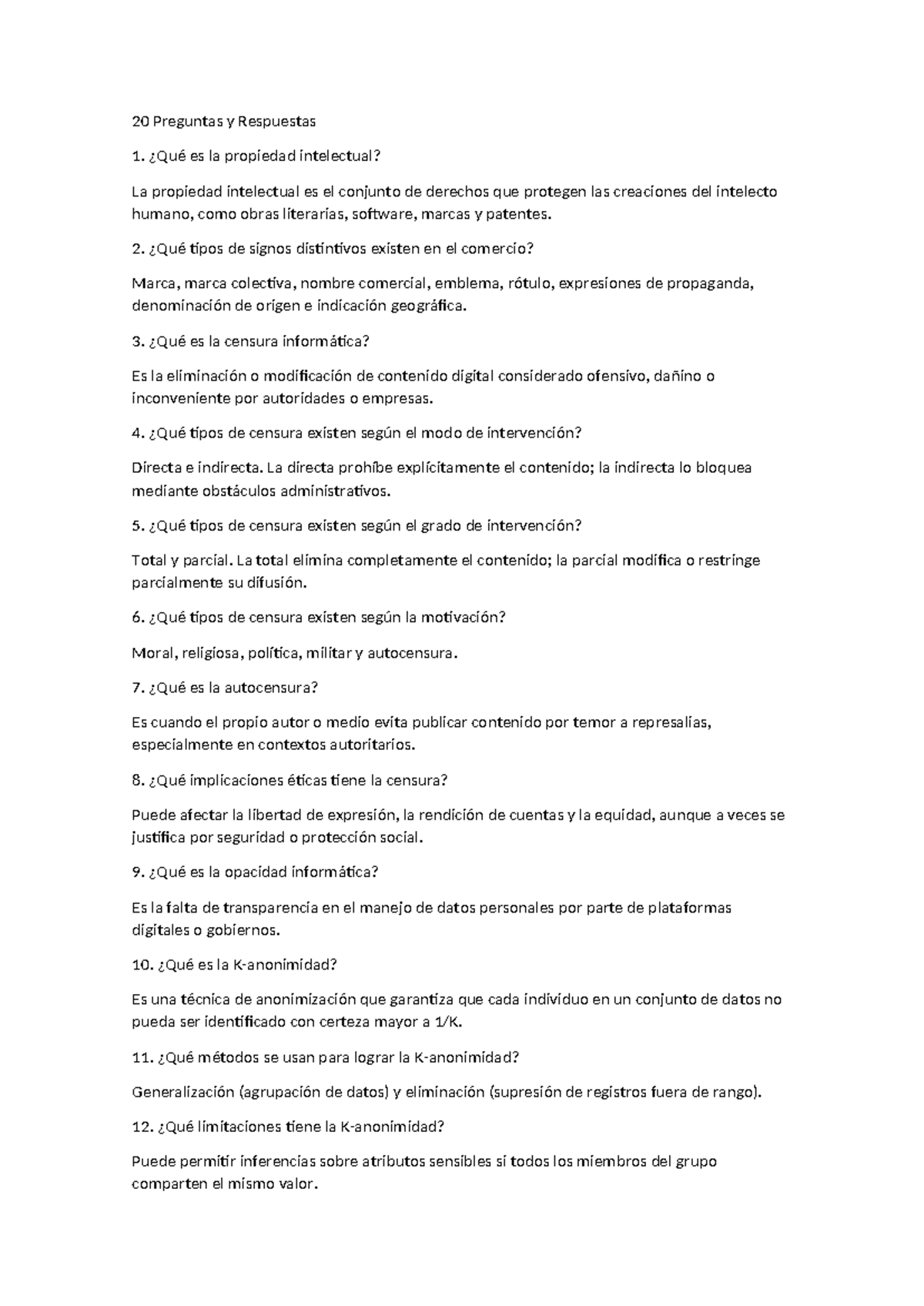 20 Preguntas y Respuestas sobre Ética Informática - CEUTEC - Studocu