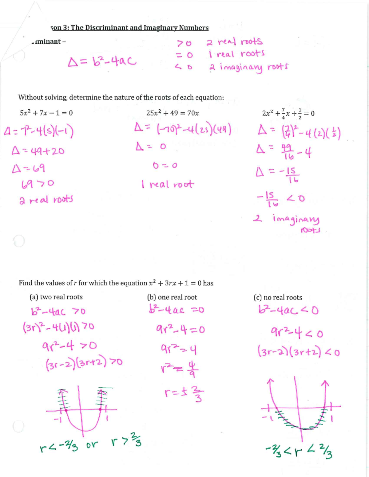 Unit 4 Lesson 3: Discriminants and Imaginary Numbers Notes - Studocu