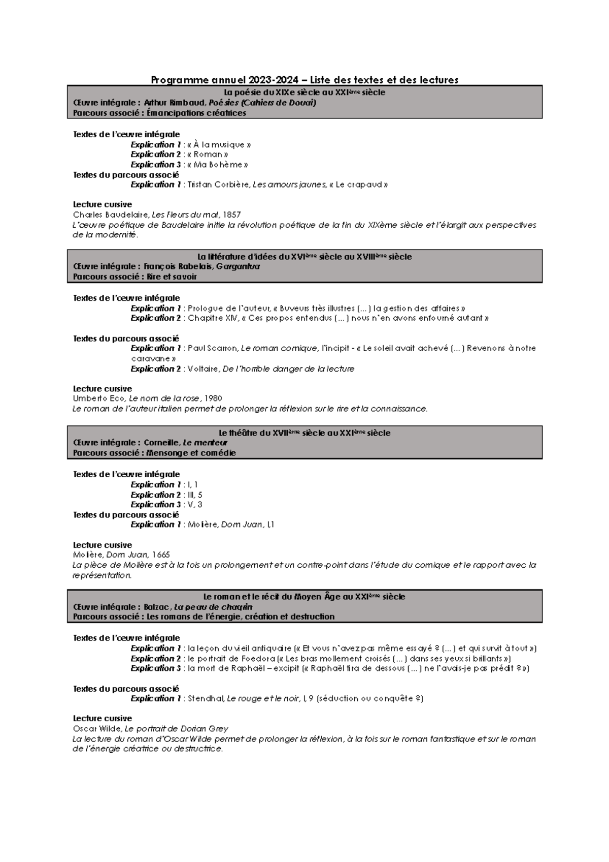 Livret de textes 1G1 - Texte d’étude linéaire - Programme annuel 2023 ...