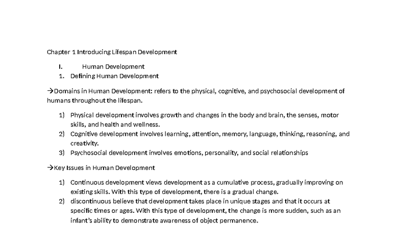 Chapter 1: Overview of Lifespan Development Concepts - Studocu