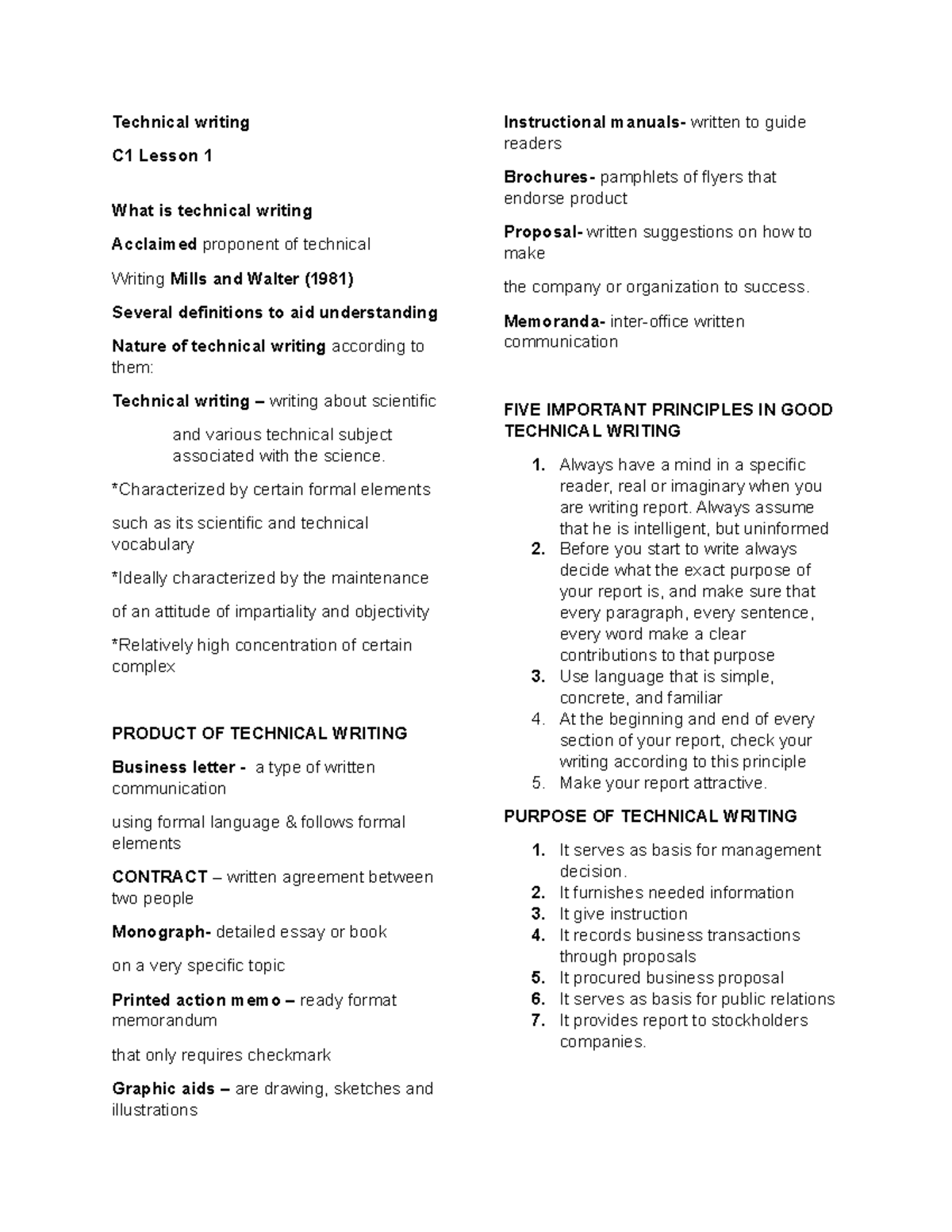 Technical Writing C1 Lesson: Principles, Types, and Formats - Studocu