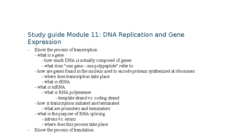 Study Guide for Module 11: DNA Replication & Gene Expression - Studocu