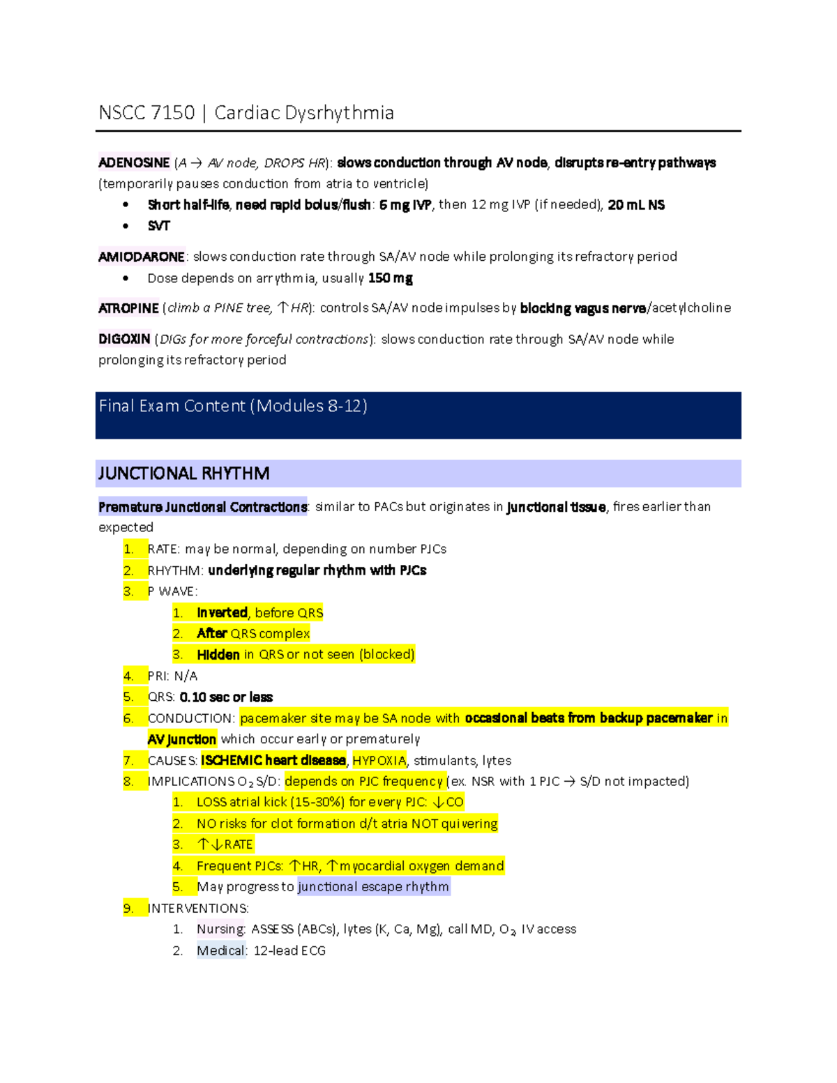 NSCC 7150 Final Exam Study Guide - Cardiac Dysrhythmias Overview - Studocu