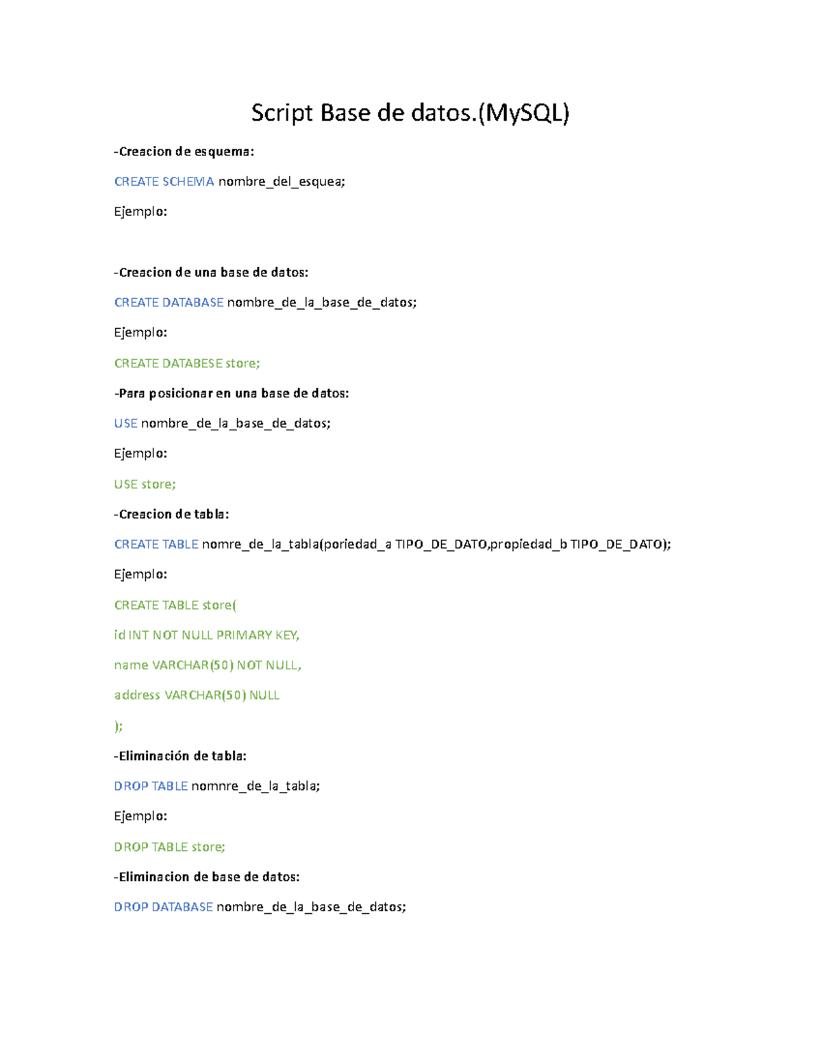 Guía de Scripts de Base de Datos en MySQL (Curso: DB101) - Studocu