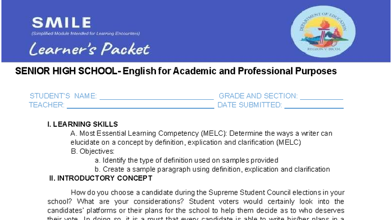 English for Academic and Prof. Purposes (EAPP) Grade 11-12 Q1-3 Lesson ...
