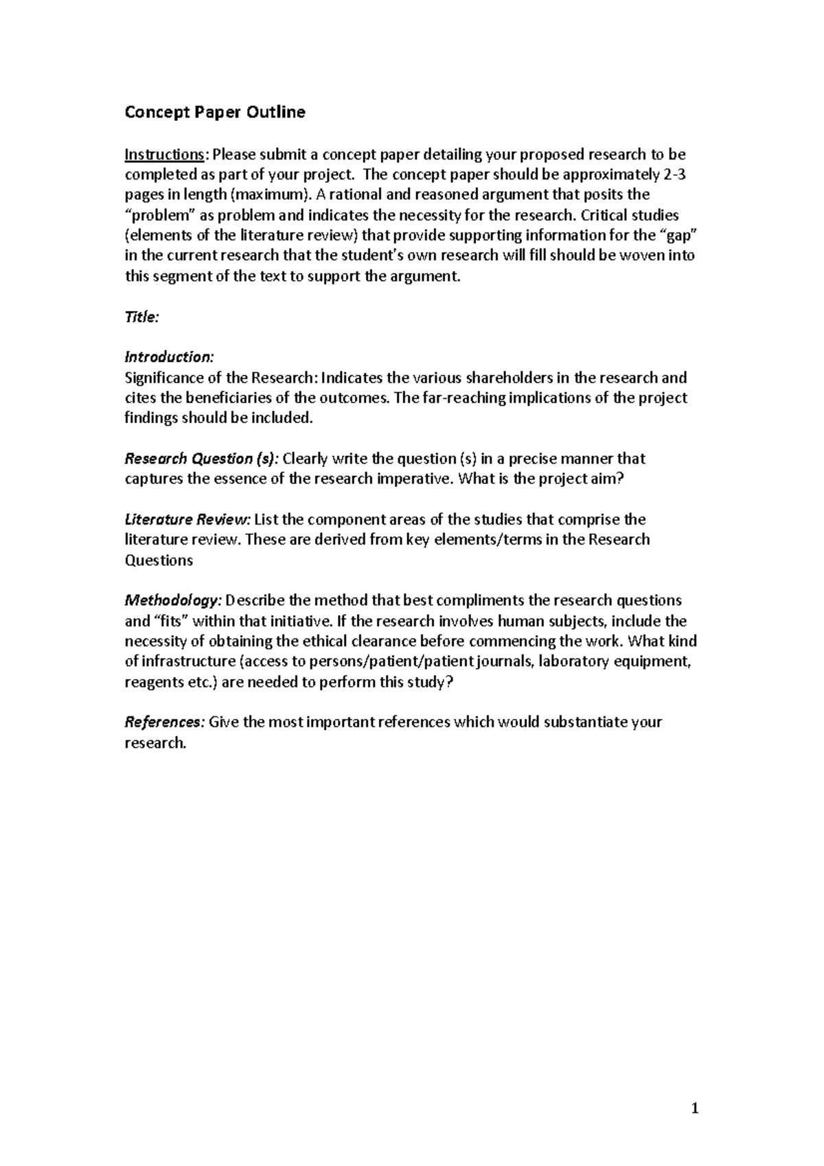 Concept Paper Template for Research Proposal - 2021 - Studocu